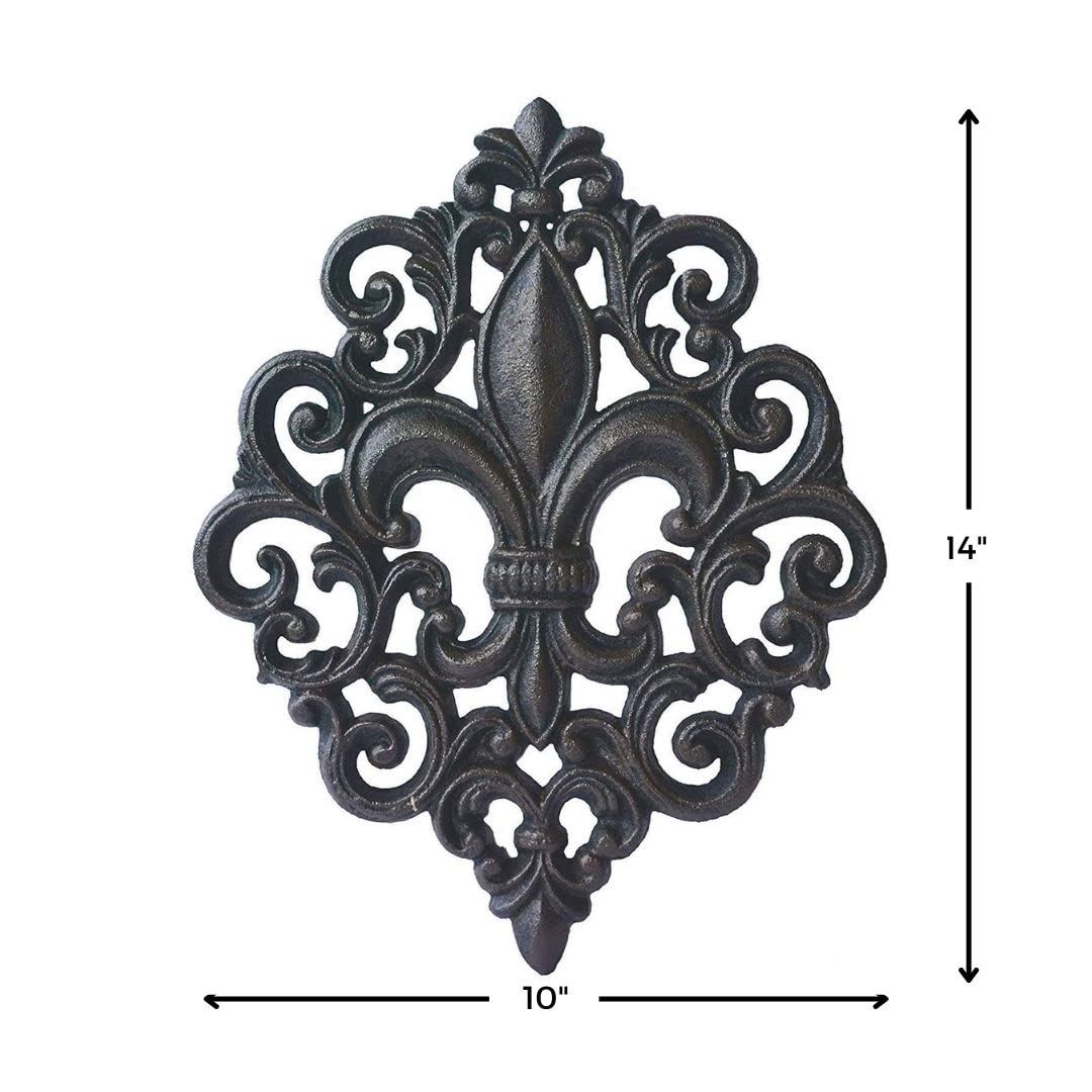 Lulu Decor, Cast Iron 14" Fleur De Lis Decoration Plaque (Antique Black)