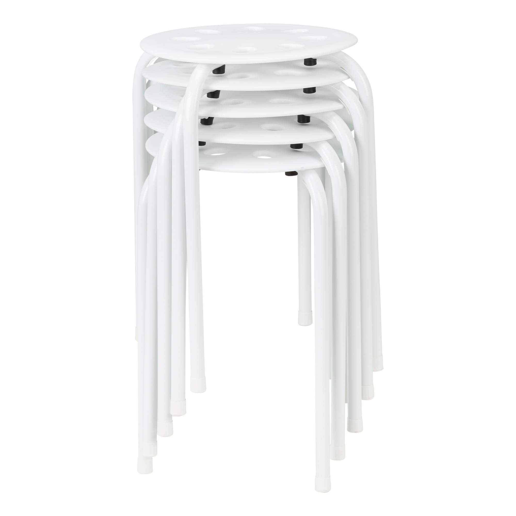 Norwood Commercial Furniture Stacking Stools for Kids and Adults, 17.75" Standard Height Portable Nesting Office and Classroom Stools, White, Pack of 5