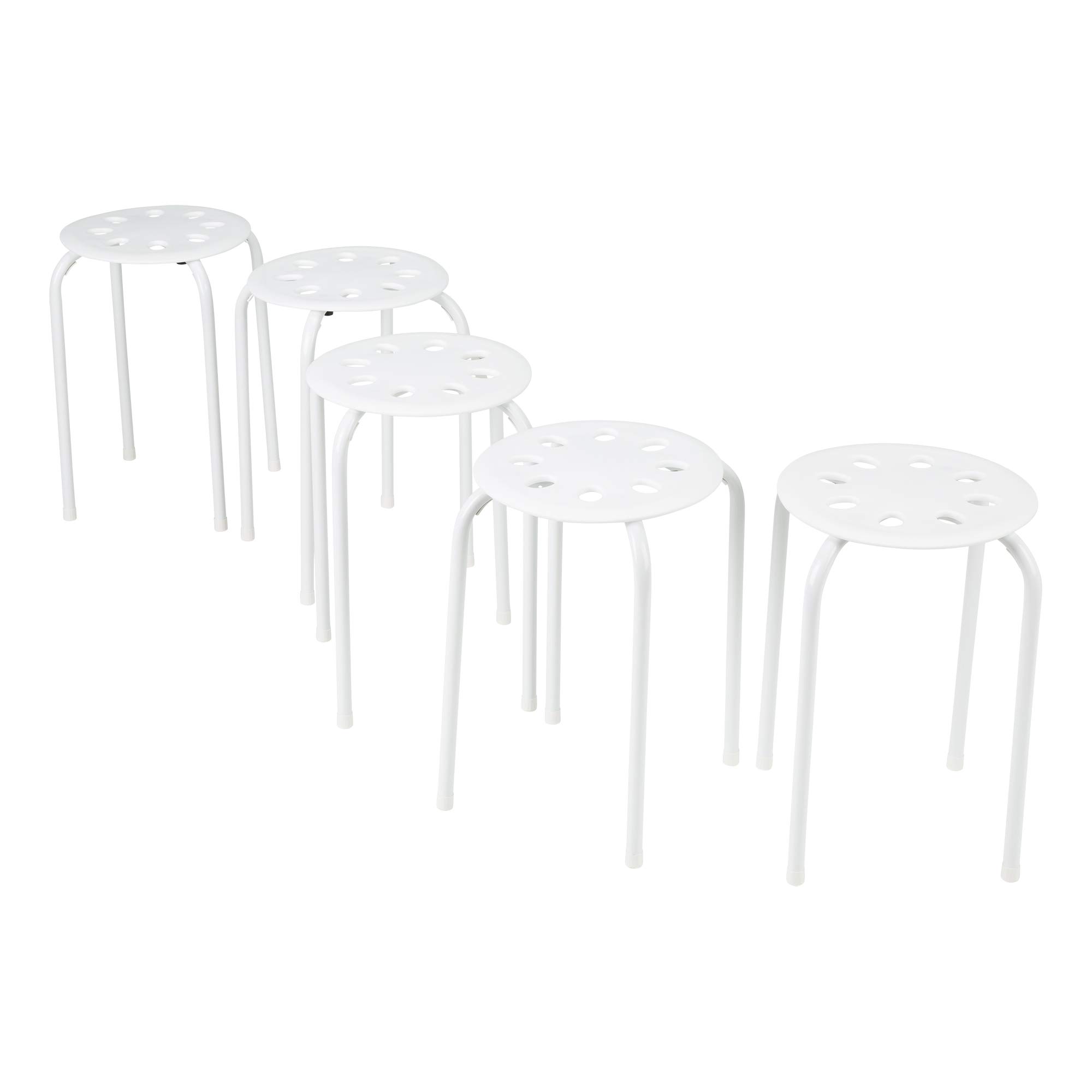 Norwood Commercial Furniture Stacking Stools for Kids and Adults, 17.75" Standard Height Portable Nesting Office and Classroom Stools, White, Pack of 5