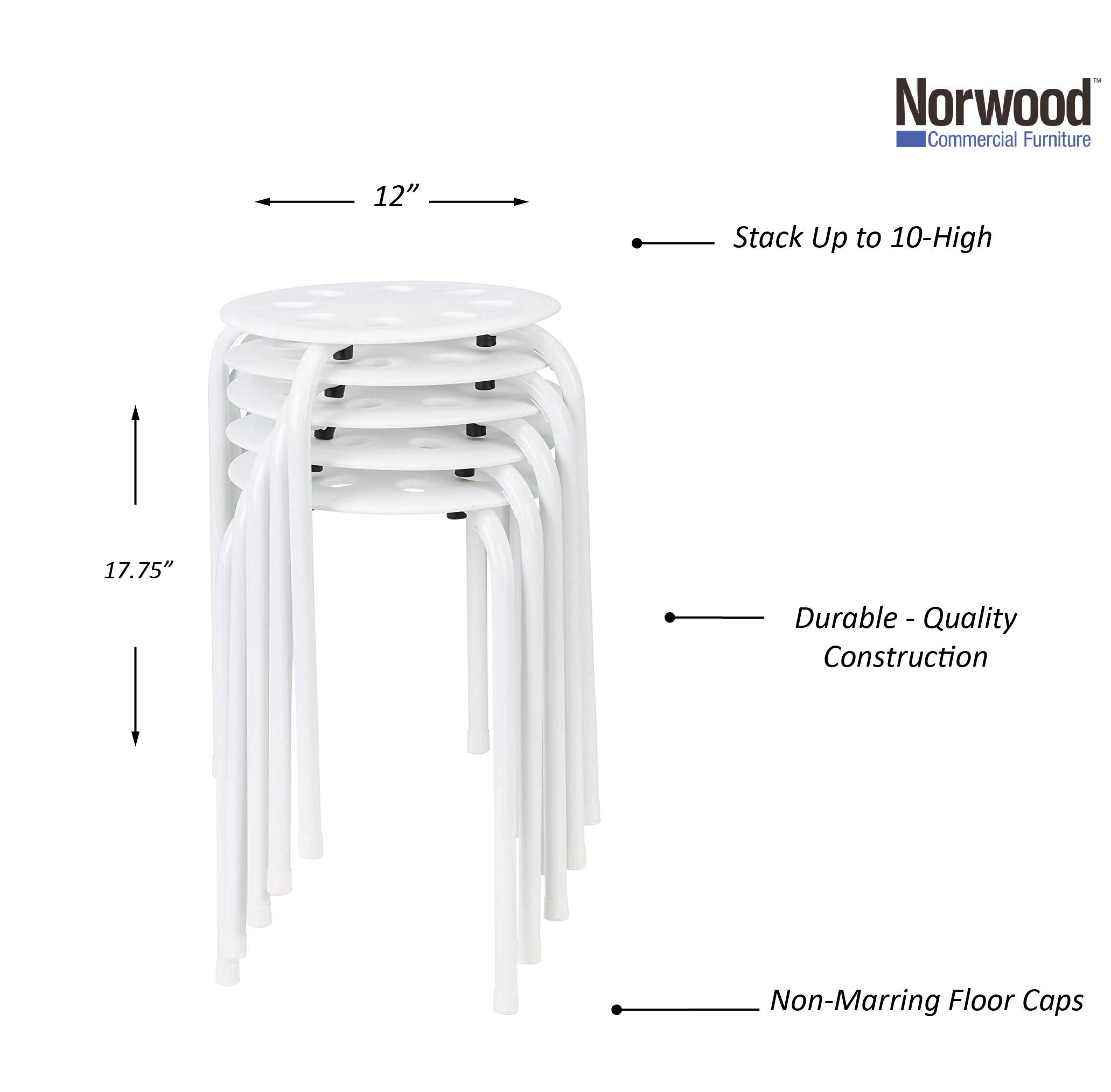 Norwood Commercial Furniture Stacking Stools for Kids and Adults, 17.75" Standard Height Portable Nesting Office and Classroom Stools, White, Pack of 5