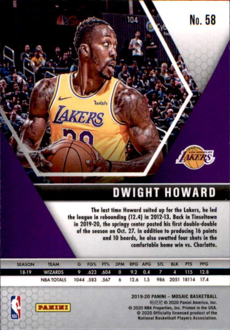 2019-20 Panini Mosaic #58 Dwight Howard Los Angeles Lakers Basketball Card