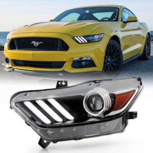 acanii - for [hid/xenon model] 2015-2017 ford mustang led tube projector headlight headlamp assembly left driver side