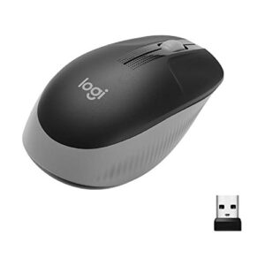 logitech wireless mouse m190 - full size ambidextrous curve design, 18-month battery with power saving mode, precise cursor control & scrolling, wide scroll wheel, thumb grips - mid grey