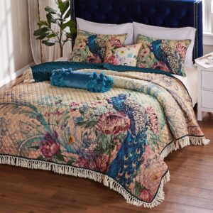 Barefoot Bungalow Eden Peacock Quilt Set, Full/Queen (3 Piece), Ecru