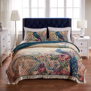 Barefoot Bungalow Eden Peacock Quilt Set, Full/Queen (3 Piece), Ecru