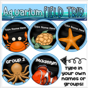 field trip or birthday party name tags aquarium theme