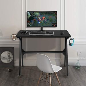 Tangkula Computer Desk Gaming Desk, E Sports Gamer Table, Professional Gamer Workstation with Cup Holder, Headphone Hook, Ergonomic PC Gaming Table, Writing Desk for Home Office (Black)