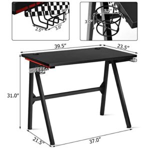 Tangkula Computer Desk Gaming Desk, E Sports Gamer Table, Professional Gamer Workstation with Cup Holder, Headphone Hook, Ergonomic PC Gaming Table, Writing Desk for Home Office (Black)