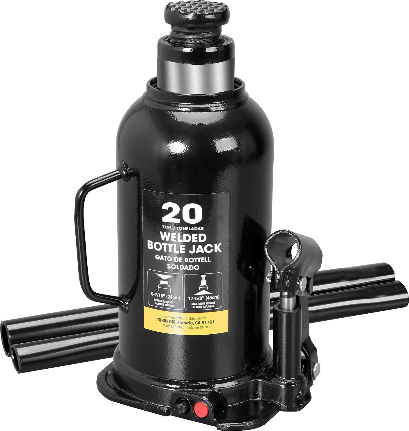 Torin 20 Ton (40,000 LBs) Capacity Hydraulic Welded Heavy Duty Bottle Jack, AT92003BB , Black