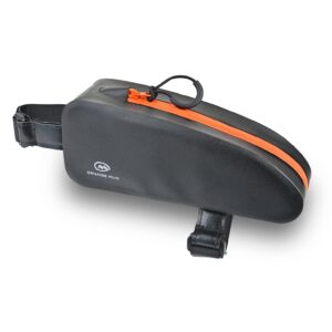 orange mud bicycle top tube bag, welded, tpu, black