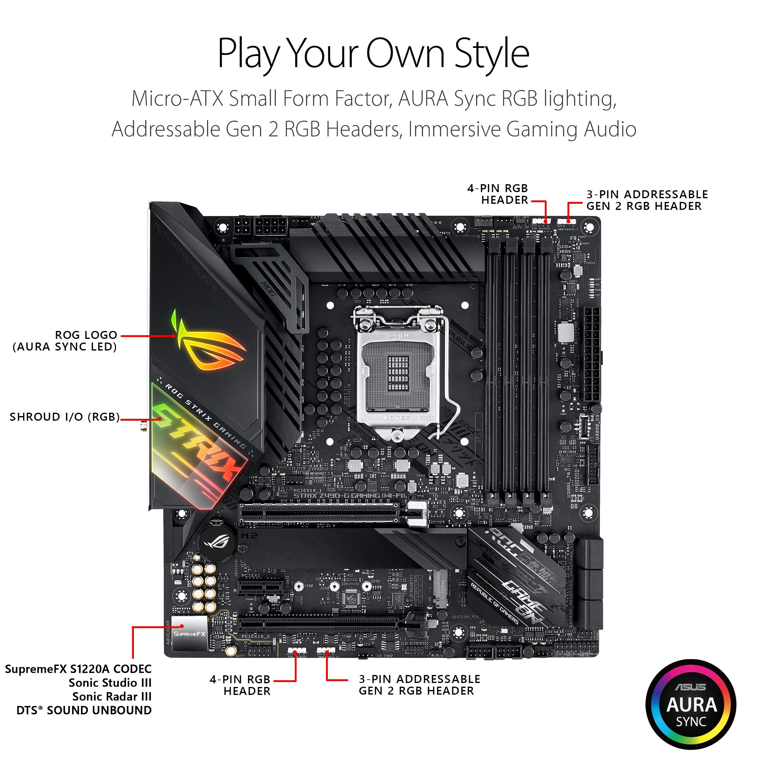 ASUS ROG Strix Z490-G Gaming (WiFi 6) Z490 LGA 1200 (Intel® 10th Gen) SFF Micro ATX Gaming Motherboard (12+2 Power Stages, Intel® 2.5 Gb Ethernet, Bluetooth v5.1 and Aura Sync)