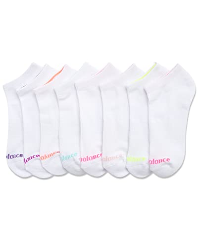 New Balance Girls' Athletic Low Cut Socks with Reinforced Heel and Toe (8 Pack), Size Medium, Pure White