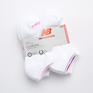 New Balance Girls' Athletic Low Cut Socks with Reinforced Heel and Toe (8 Pack), Size Medium, Pure White