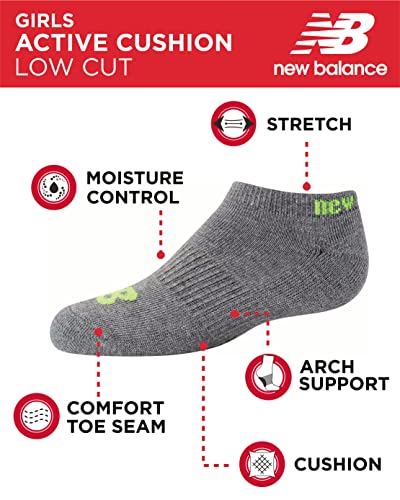 New Balance Girls' Athletic Low Cut Socks with Reinforced Heel and Toe (8 Pack), Size Medium, Pure White