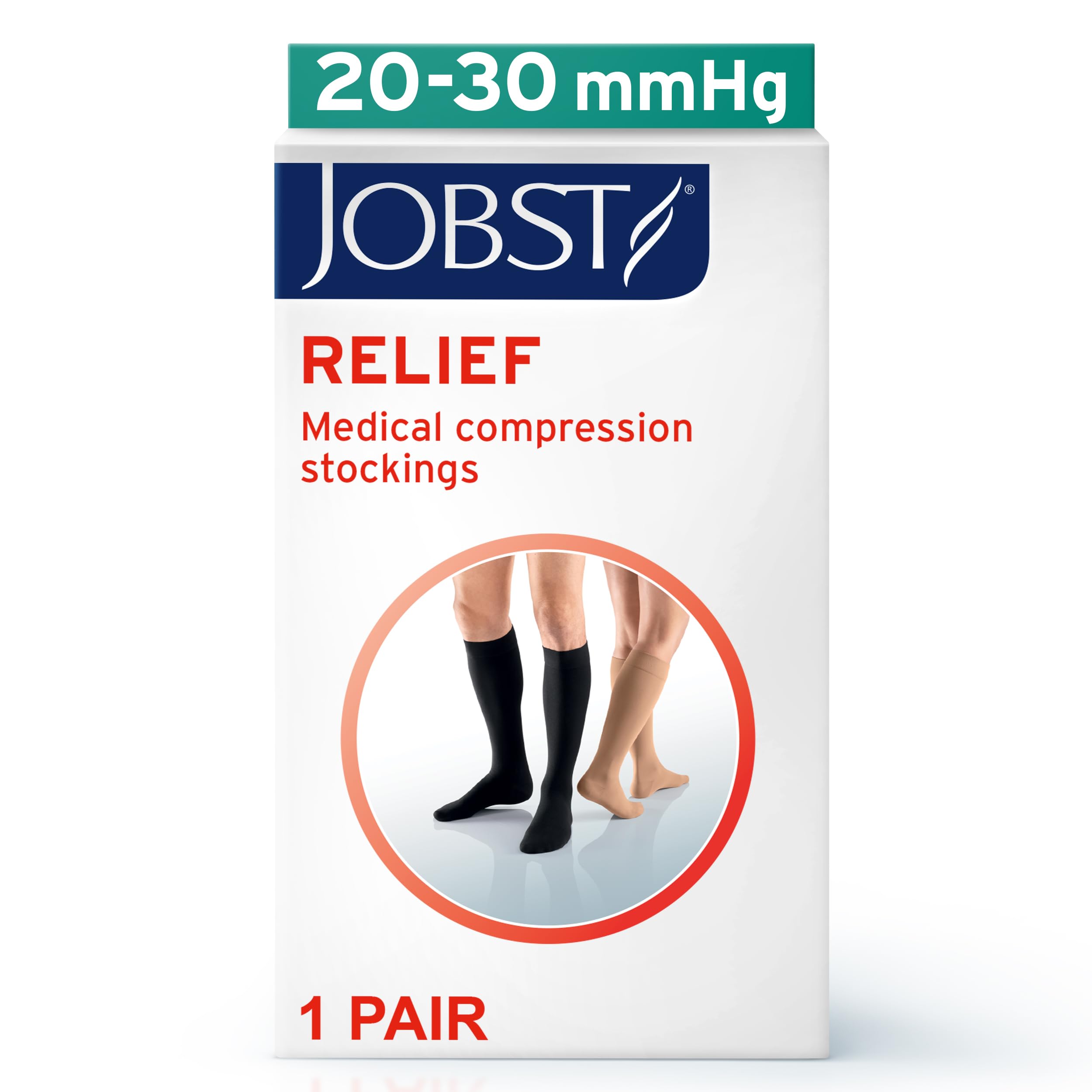 JOBST Relief Knee High Graduated Compression Socks, 20-30 mmHg - Comfortable Unisex Design - Open Toe, Black, X-Large