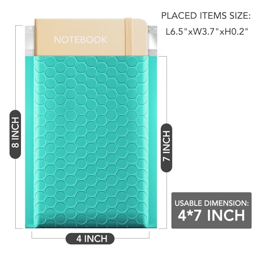 GSSUSA Teal Bubble Mailers, 4x8" Inches, 50 Pack, Usable Size 4x7" Bubble Mailers, Packaging for Small Business, Shipping Envelopes, Packaging Bags, Padded Envelopes, Shipping Supplies