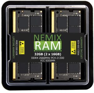 nemix ram 32gb (2x16gb) ddr4 2666mhz pc4-21300 1.2v ecc sodimm kit