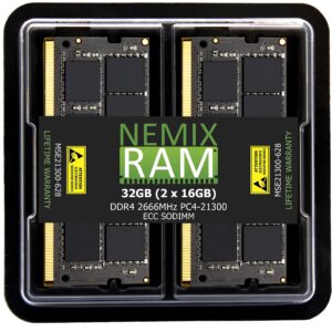 NEMIX RAM 32GB (2X16GB) DDR4 2666MHZ PC4-21300 1.2V ECC SODIMM KIT