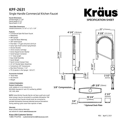 Kraus KPF-2631MB Oletto Commercial Style Pull-Down Single Handle Kitchen Faucet with QuickDock Top Mount Installation Assembly, Matte Black