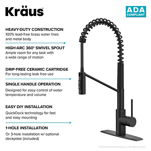 Kraus KPF-2631MB Oletto Commercial Style Pull-Down Single Handle Kitchen Faucet with QuickDock Top Mount Installation Assembly, Matte Black