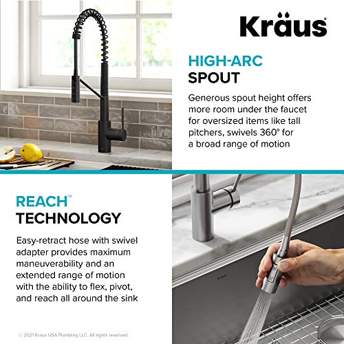 Kraus KPF-2631MB Oletto Commercial Style Pull-Down Single Handle Kitchen Faucet with QuickDock Top Mount Installation Assembly, Matte Black