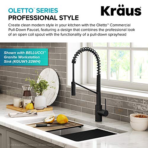 Kraus KPF-2631MB Oletto Commercial Style Pull-Down Single Handle Kitchen Faucet with QuickDock Top Mount Installation Assembly, Matte Black