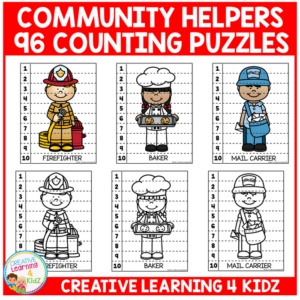 community helpers counting puzzles numbers 1-10