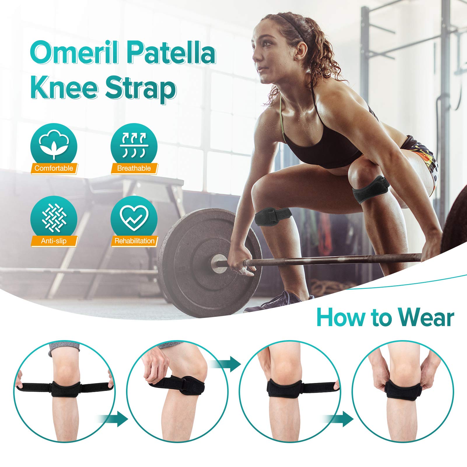 Portzon Patellar Tendon Support Strap 2 Pack, Patella Knee Strap For Knee Pain Relief Patellar Tendon Support, Adjustable Brace Band For Basketball, Running, Runner Jumper Knee, Wind Thickened Pad