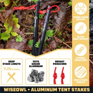 Wise Owl Outfitters Tent Stakes - Heavy Duty Camping Stakes for Outdoor Tent & Tarp - Essential Camping Accessories, Available in 12pk or 16pk Black