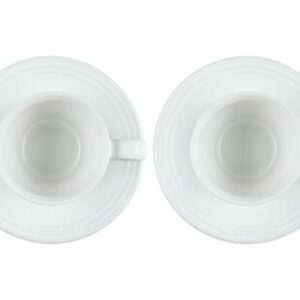 Le Creuset Stoneware Set of 2 Cappuccino Cups and Saucers , 7 oz. each, White