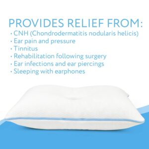 IMPRESA Firm Memory Foam Pillow with an Ear Hole - Includes 2 Pillowcases - FSA/HSA Eligible - Helps Reduce Ear Pain from CNH, Pressure Sores, Post Ear Surgery, Ear Pain or Ear Plugs - Non-Adjustable