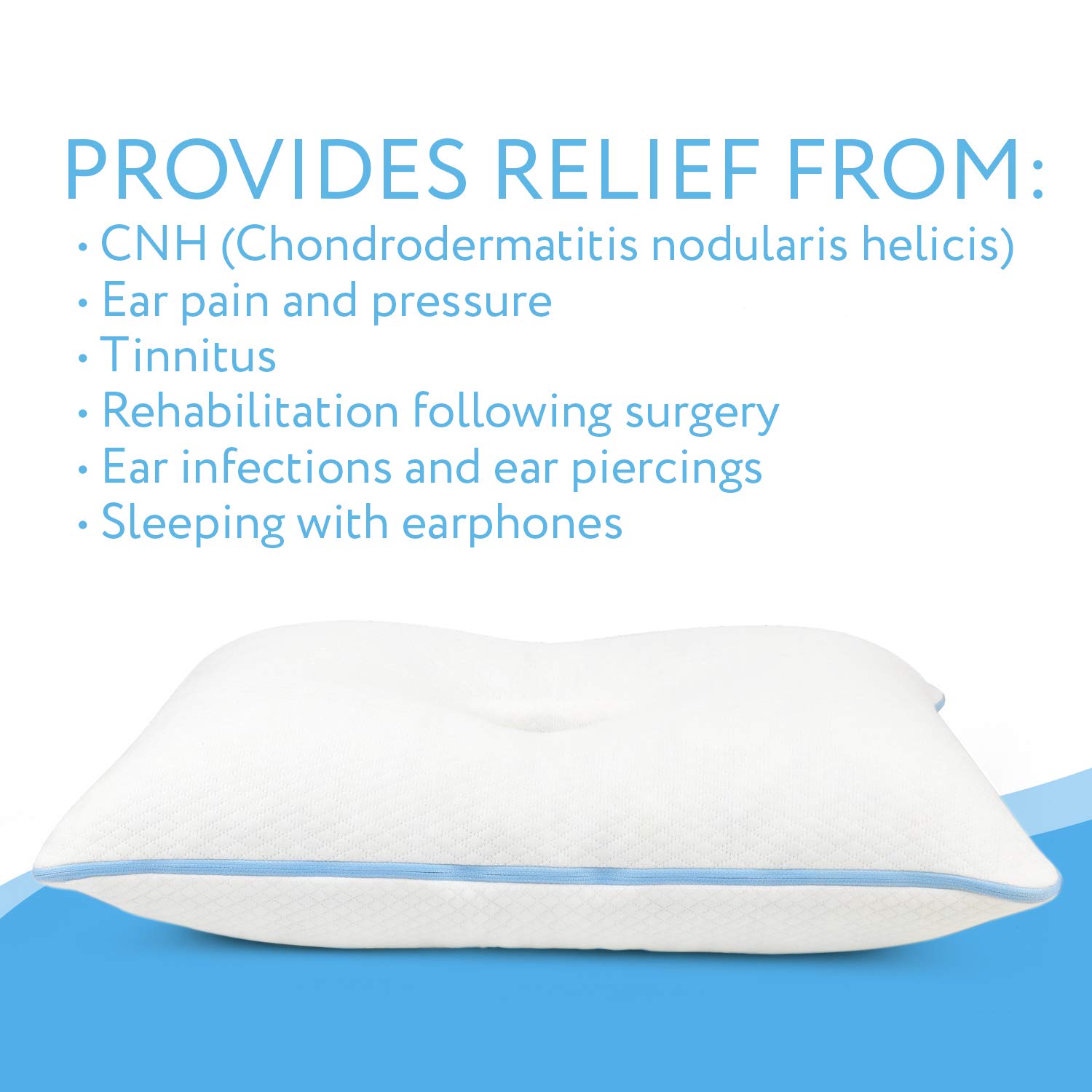 IMPRESA Firm Memory Foam Pillow with an Ear Hole - Includes 2 Pillowcases - FSA/HSA Eligible - Helps Reduce Ear Pain from CNH, Pressure Sores, Post Ear Surgery, Ear Pain or Ear Plugs - Non-Adjustable