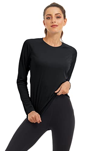 MAGCOMSEN Women's UPF 50+ SPF Long Sleeve Swim Shirt, Fishing & Hiking Rash Guard - Black