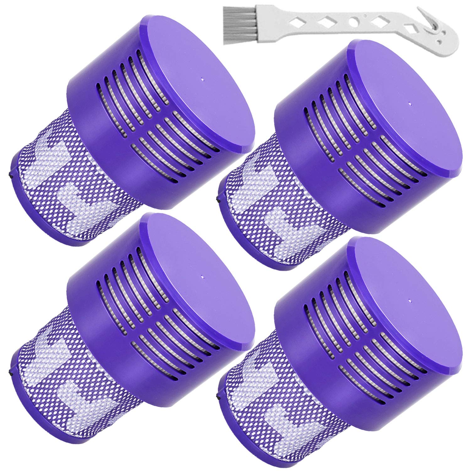 LhhTing Replacement V10 Filters for Dyson V10 Cyclone Series, V10 Absolute, V10 Animal, V10 Total Clean, SV12, Replace Part No. 969082-01, 4 Pack Filters and 1 Clean Brush