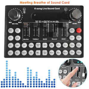 Audio Mixer, Mini Sound Dj Mixer Board,Universal Voice Changer External Live Sound Card with 18 Sound Effects for Karaoke Singing for Phone Laptop Computer，Gaming Live Streaming