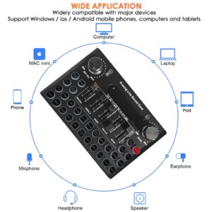 Audio Mixer, Mini Sound Dj Mixer Board,Universal Voice Changer External Live Sound Card with 18 Sound Effects for Karaoke Singing for Phone Laptop Computer，Gaming Live Streaming