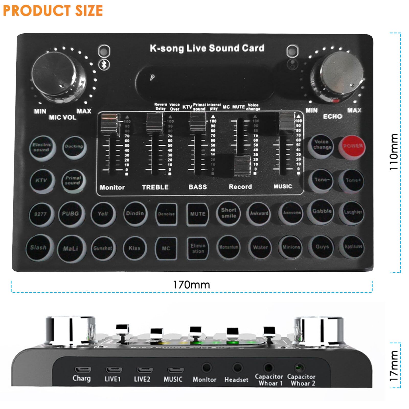 Audio Mixer, Mini Sound Dj Mixer Board,Universal Voice Changer External Live Sound Card with 18 Sound Effects for Karaoke Singing for Phone Laptop Computer，Gaming Live Streaming