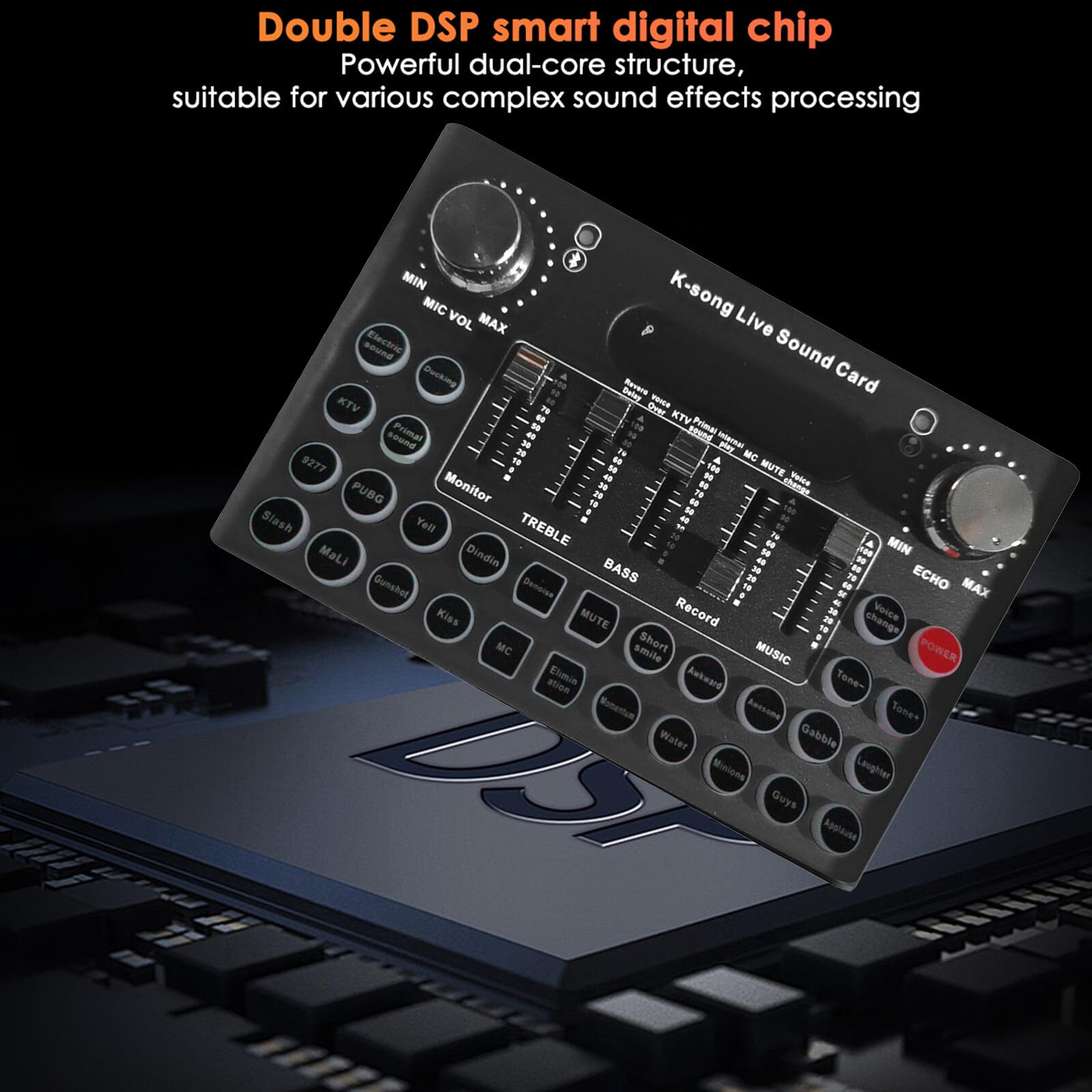 Audio Mixer, Mini Sound Dj Mixer Board,Universal Voice Changer External Live Sound Card with 18 Sound Effects for Karaoke Singing for Phone Laptop Computer，Gaming Live Streaming