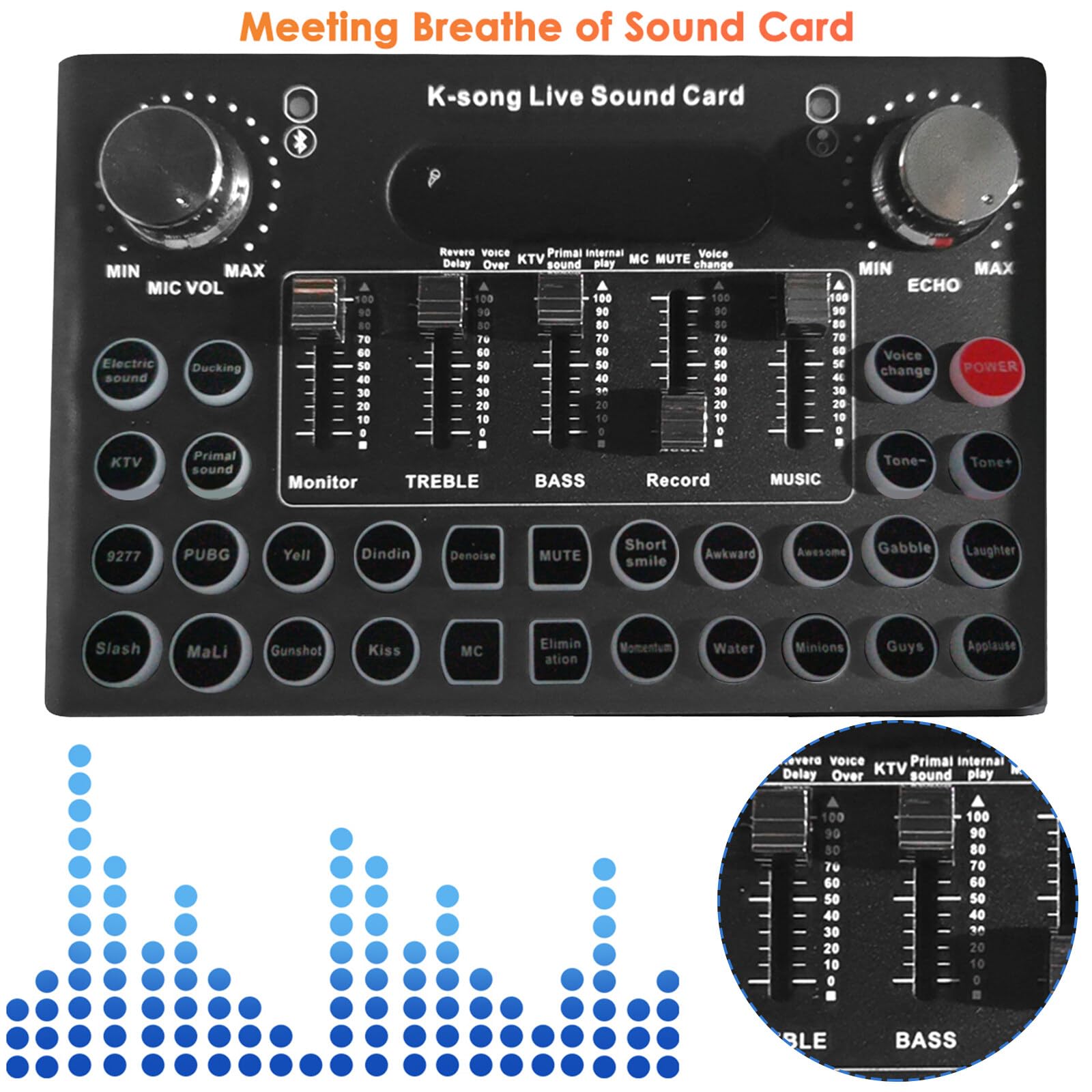 Audio Mixer, Mini Sound Dj Mixer Board,Universal Voice Changer External Live Sound Card with 18 Sound Effects for Karaoke Singing for Phone Laptop Computer，Gaming Live Streaming