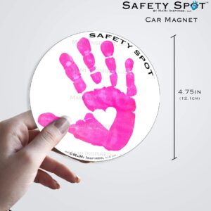 Safety Spot Magnet - Kids Handprint for Car Parking Lot Safety - White Background (Blue)