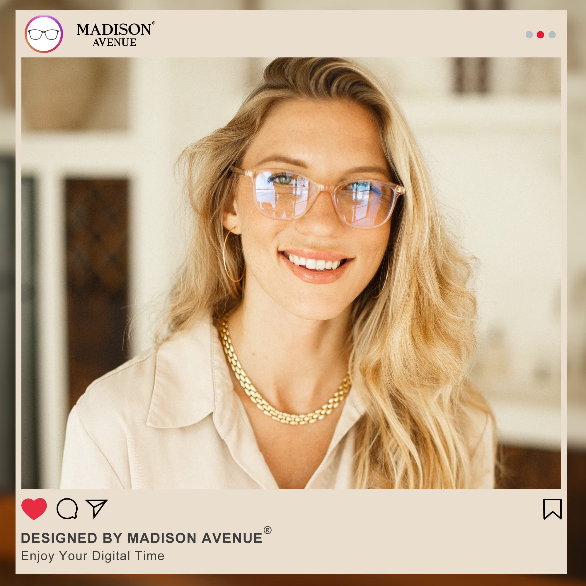 Madison Avenue Blue Light Blocking Glasses Anti Eyestrain UV Glare Blue Light Glasses for Women TV Phone Computer Gaming Eyeglasses (Crystal Brown)