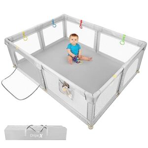 Dripex Baby Playpen, 79"×59" Play Pens for Babies and Toddlers, Safe Anti-Fall Play Yard with Gates, Baby Fence with Breathable Mesh, Indoor & Outdoor Kids Activity Center, Ash Grey