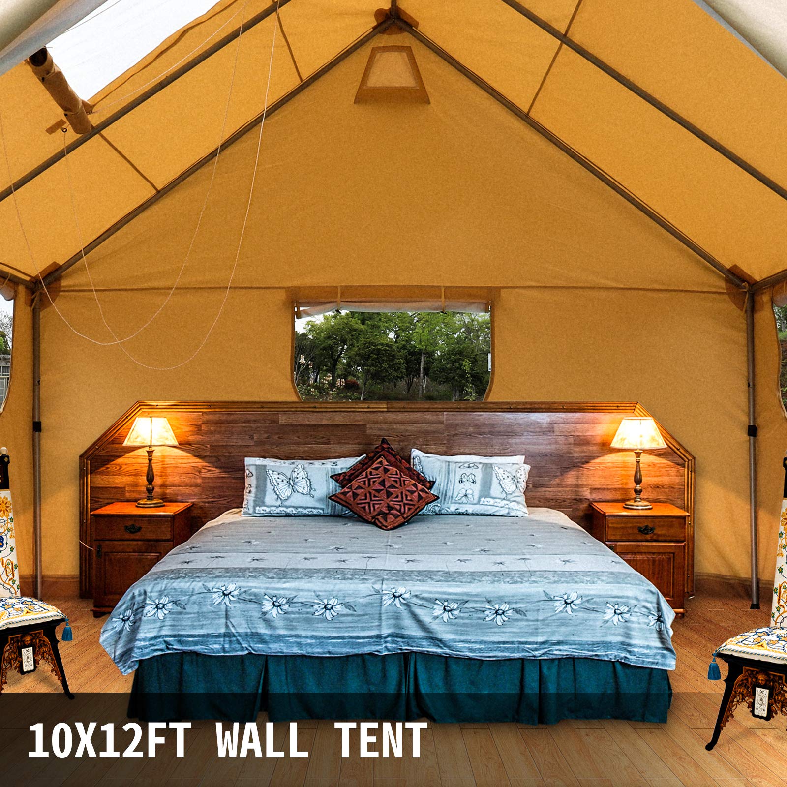 Happybuy Canvas Wall Tent 10x12ft, Wall Tent with PVC Storm Flap, Large Canvas Wall Tent Waterproof, Camping Canvas Tents with Stove Hole for 6-8 People Outdoor Camping Hiking Party Hunting