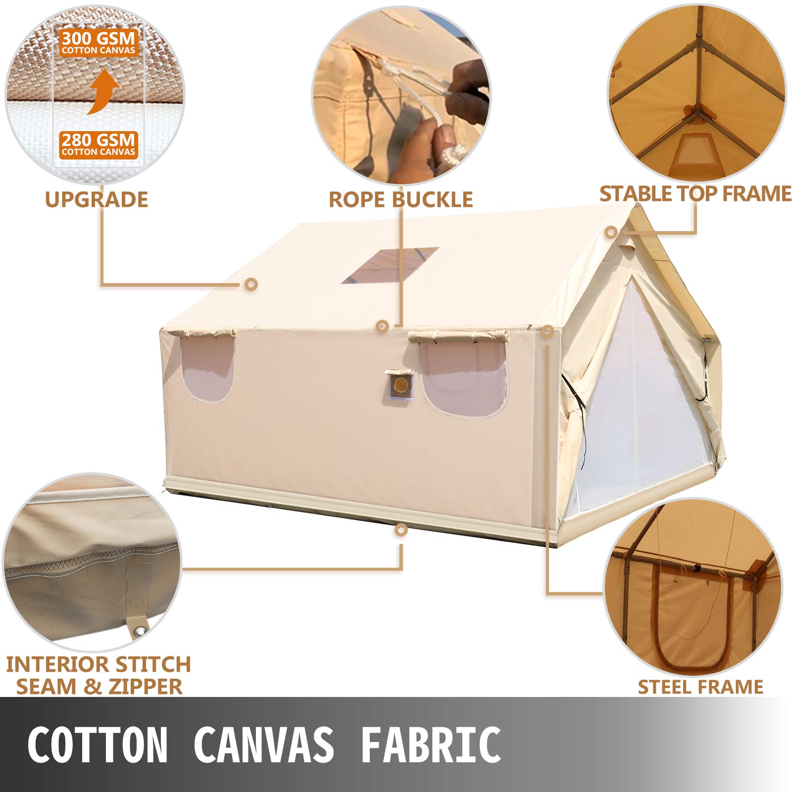 Happybuy Canvas Wall Tent 10x12ft, Wall Tent with PVC Storm Flap, Large Canvas Wall Tent Waterproof, Camping Canvas Tents with Stove Hole for 6-8 People Outdoor Camping Hiking Party Hunting