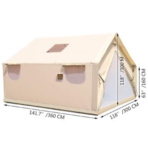 Happybuy Canvas Wall Tent 10x12ft, Wall Tent with PVC Storm Flap, Large Canvas Wall Tent Waterproof, Camping Canvas Tents with Stove Hole for 6-8 People Outdoor Camping Hiking Party Hunting