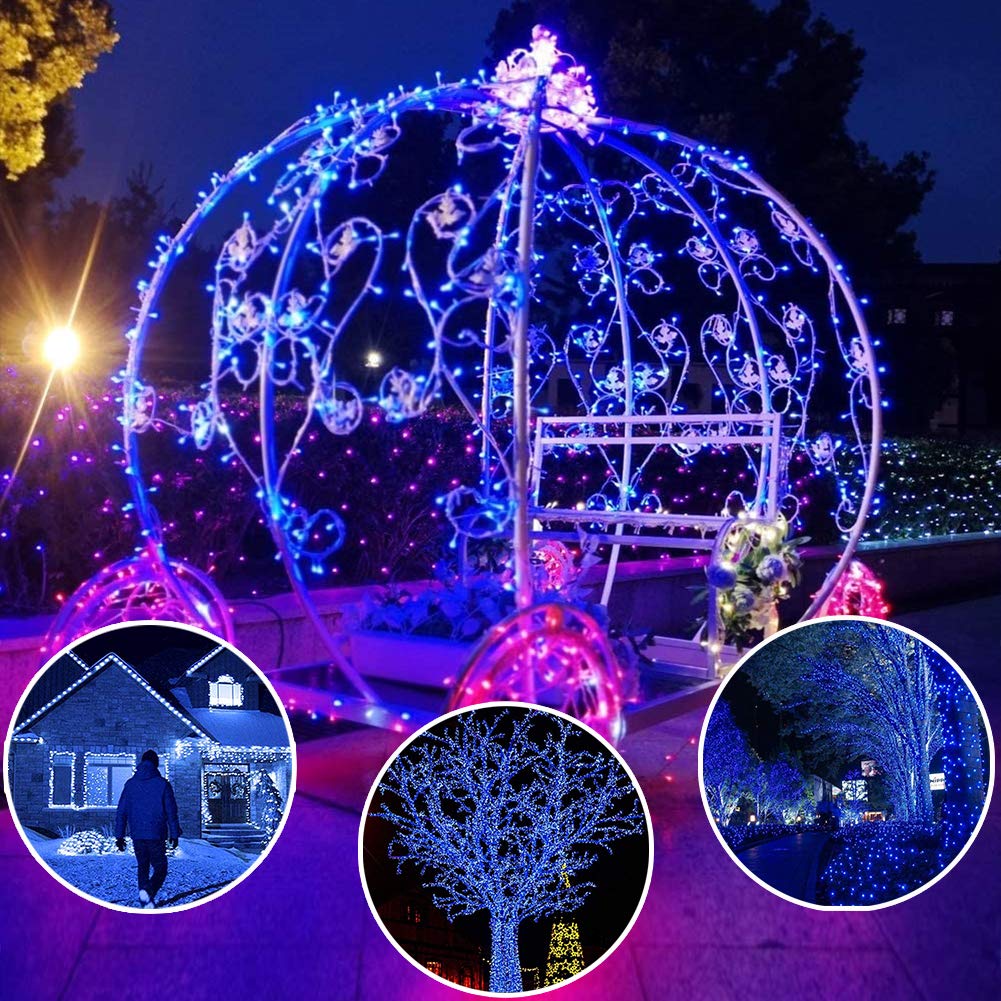 Dooit 66FT 200 Led Christmas Lights, Connectable Plug in 8 Twinkle Modes Outdoor Indoor Lights for Christmas Tree Party Wedding Garden Decorations (Blue)