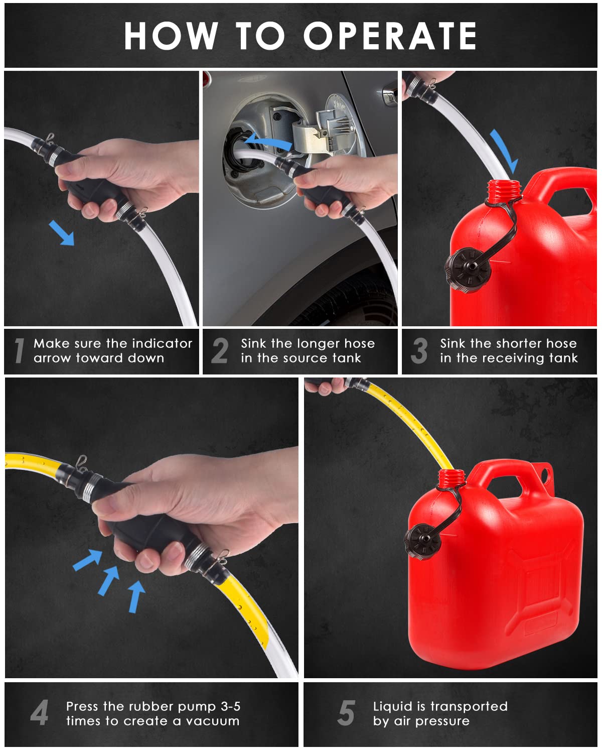 KATUMO Siphon Pump, Upgraded 15MM Enlarged Caliber Siphon Fuel Hand Pump for Gasoline, Oil, Diesel & Water with Hoses, Pinch Clips, Hose Retainer, Brass Extender