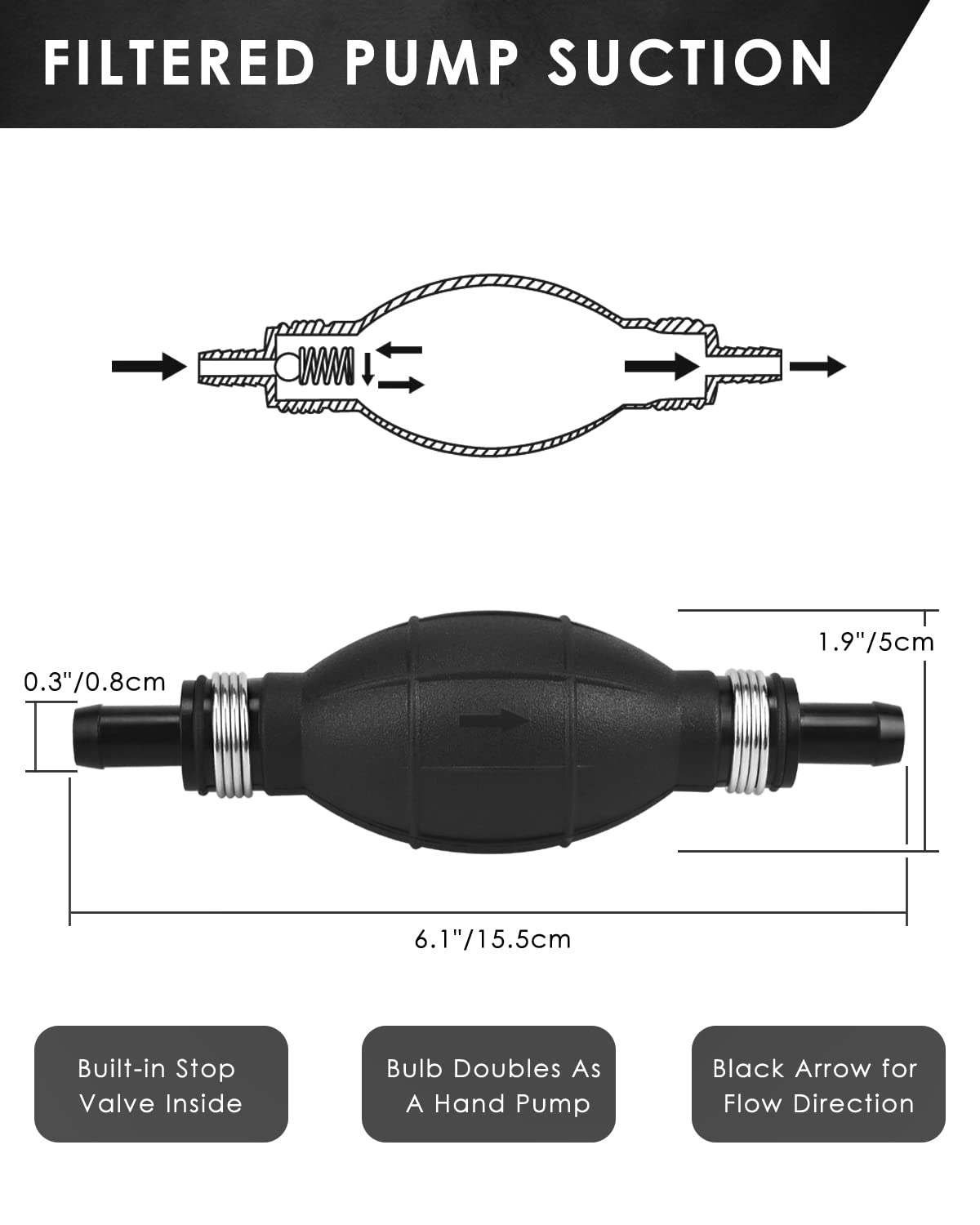 KATUMO Siphon Pump, Upgraded 15MM Enlarged Caliber Siphon Fuel Hand Pump for Gasoline, Oil, Diesel & Water with Hoses, Pinch Clips, Hose Retainer, Brass Extender