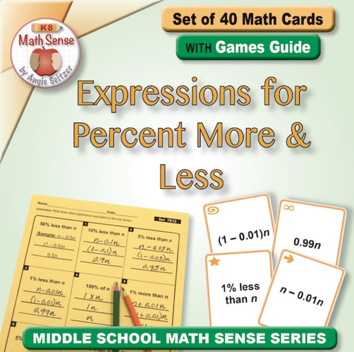 Expressions for Percent More and Less: 40 Math Cards with Games Guide 7E12