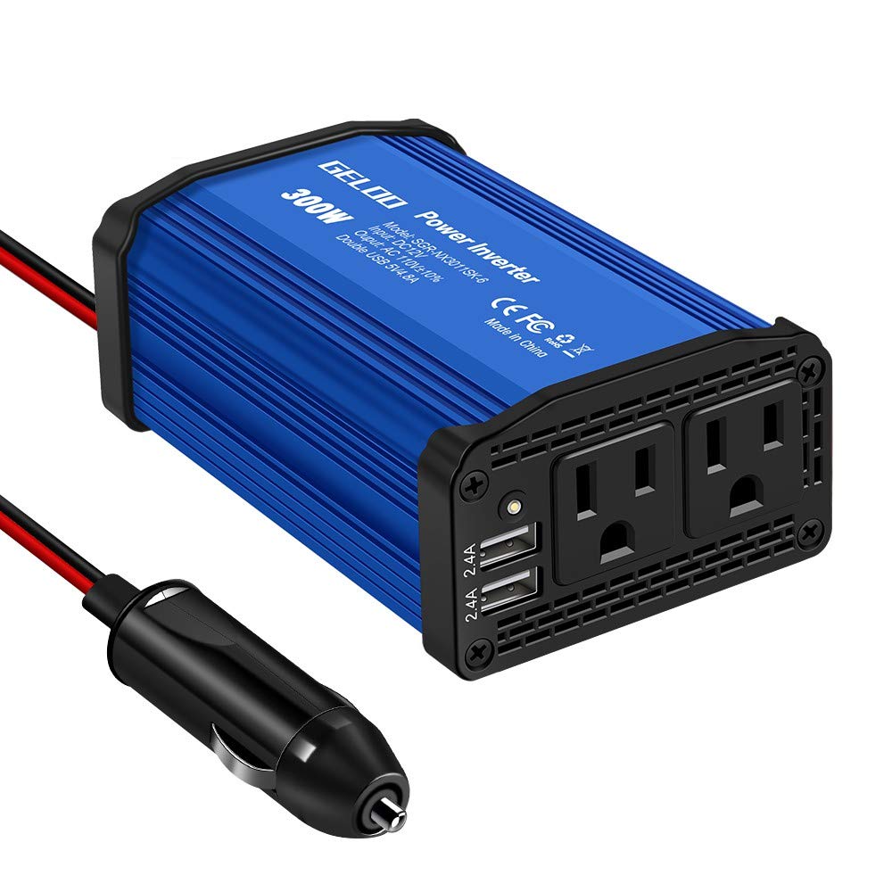 Upgraded 300W Power Inverter, DC 12V to 110V AC Car Power Converter with 4.8A Dual USB Ports Car Charger Adapter (Red) 1